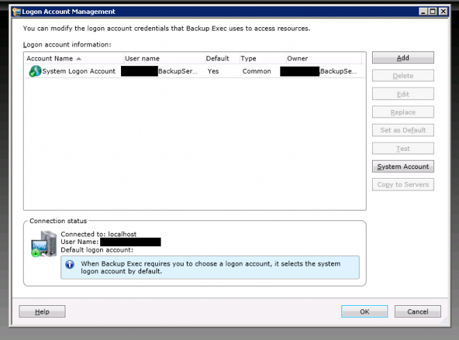 Solved Default Backup Exec Logon Account Not Found Vox 5201
