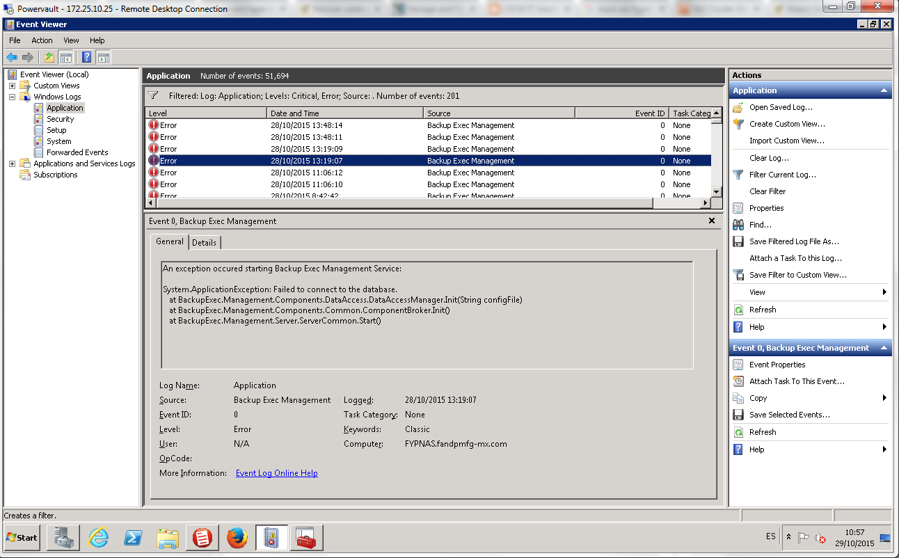 Problem with Backup Exec 15 "the backup exec database was offline" | VOX