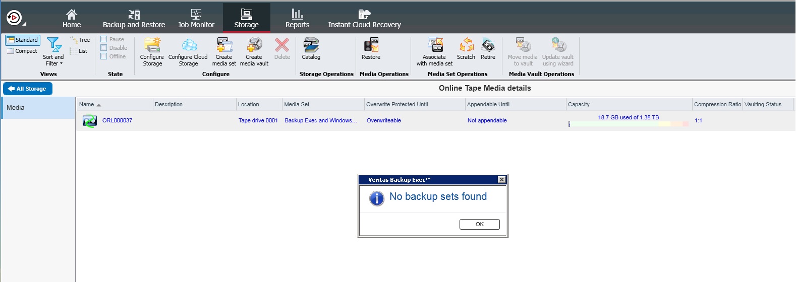 No backup sets found | VOX