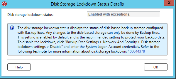 Disk Storage Lockdown Status: Enabled with exceptions | VOX