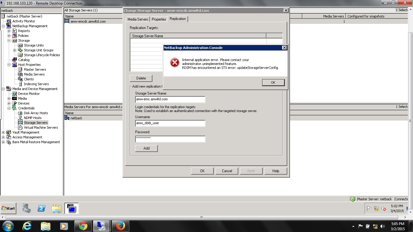 Adding a remote master failed with error for EMC DD boost | VOX